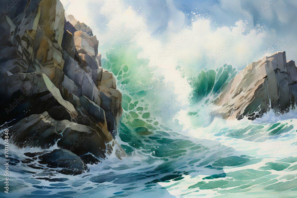 Dramatic cliffs plunge into the untamed ocean, where crashing waves ...