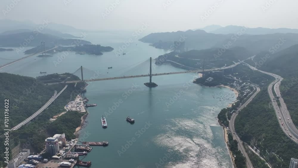 Vidéo Stock Drone Aerial Skyview in Highway Flyover Traffic on Ma Wan ...