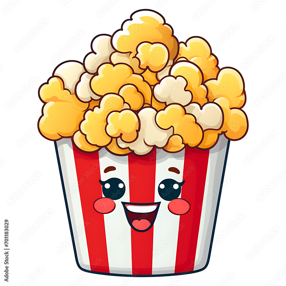 cute kawaii popcorn clipart illustration with transparent background ...