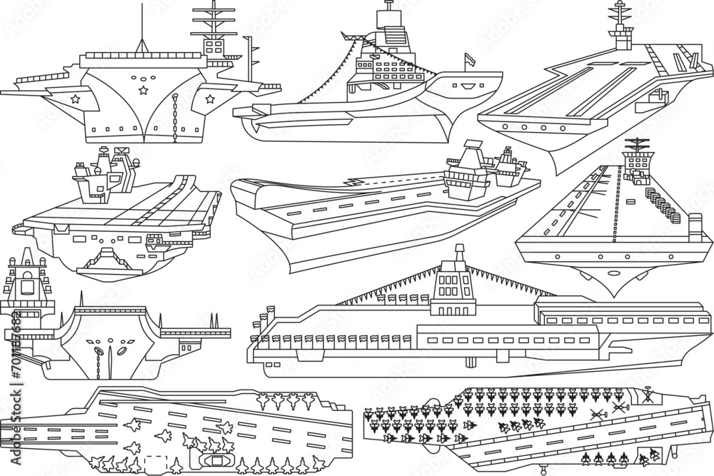 Aircraft Carrier SVG Outline, Aircraft Carrier Vector Art Stock Vector ...