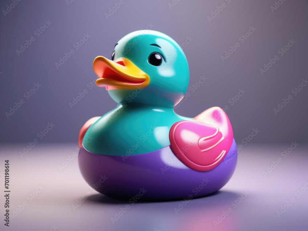 Neon Rubber Duck - Playful 3D digital rendering of a cute children's ...