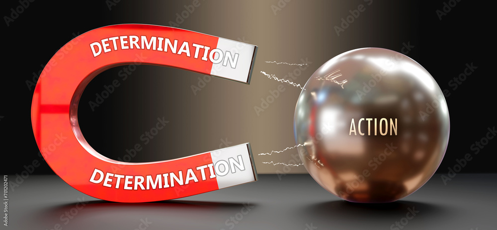 Determination attracts Action. A metaphor showing determination as a ...