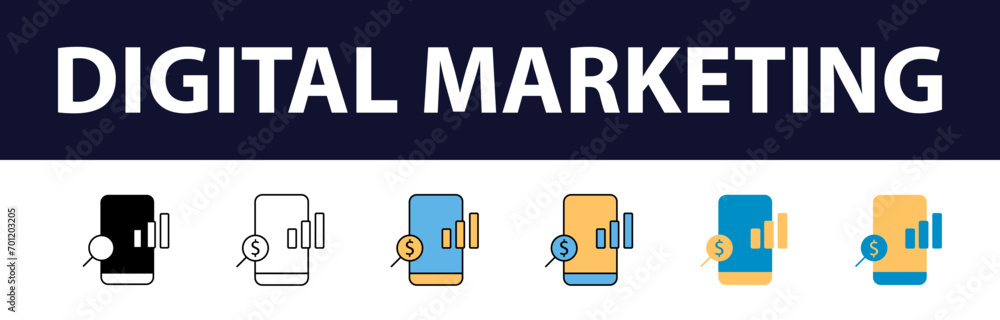 Dynamic Digital Presence: Comprehensive Set of Digital Marketing Color ...