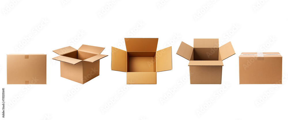 Set pf boxes parcels or cardboard from various side for packaging ...