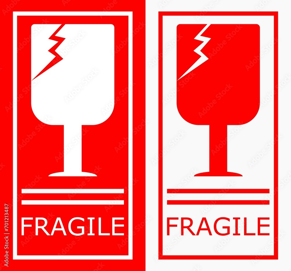 sticker fragile, fragile label with broken glass symbol, vertical ...