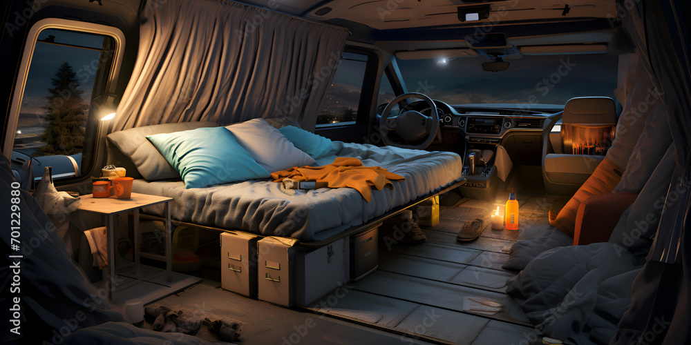 Cozy wooden bed , a futuristic cyberpunk dystopia minimalist bedroom ...