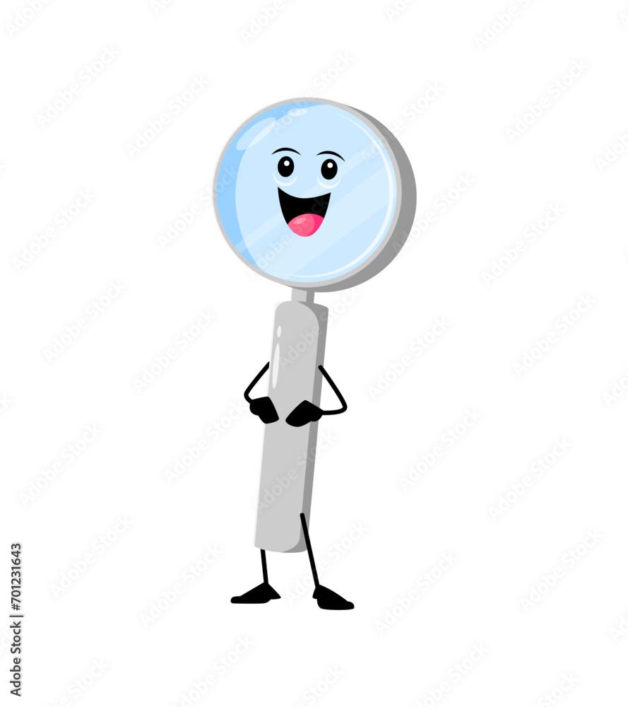 Cartoon cheerful funny magnifying glass school stationery character ...