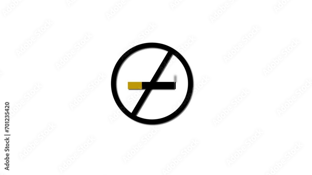 No smoking sign with a cigarette in black circle and slash animated on ...