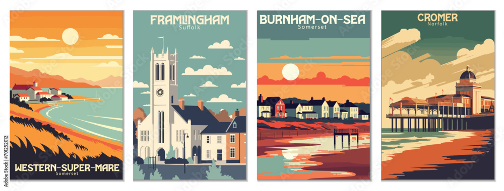 Vintage Travel Posters Set: Weston-Super-Mare, Somerset, Cromer ...