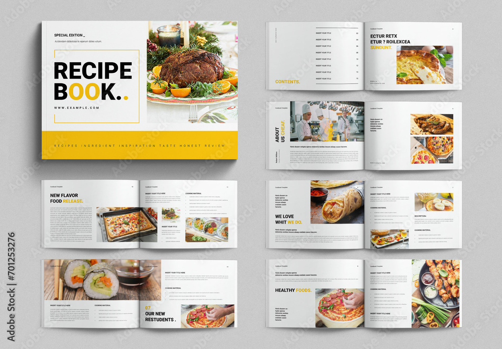 Recipe Book Template Cookbook Brochure Design Layout Landscape Stock ...