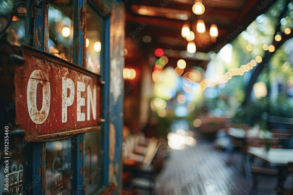 Sign OPEN on a restaurant shop , Open sign board on glass door in ...