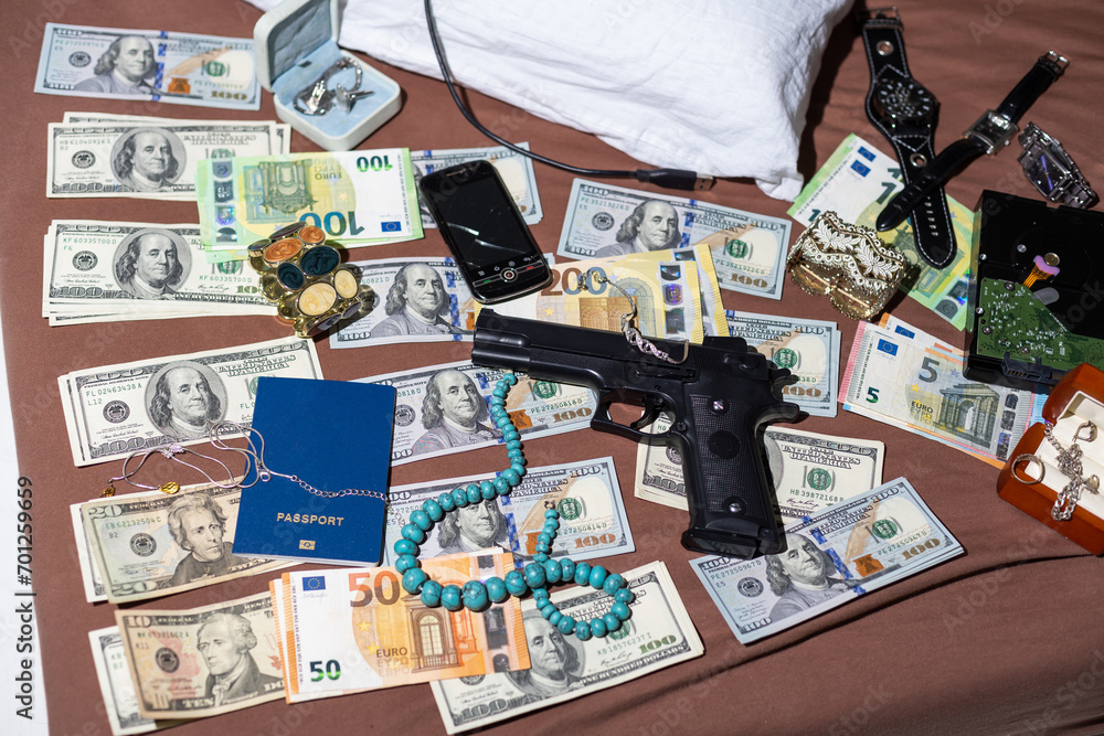 Evidence Chain of Custody Labels and brown paper bag with fingerprints ...