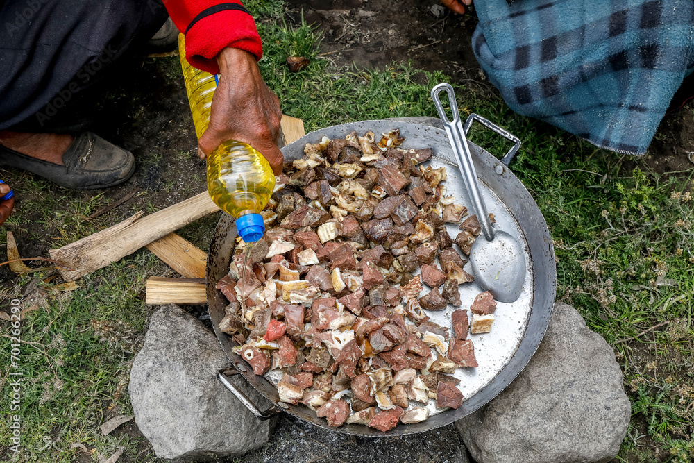 Traditional indigenous food cooked in a Chimborazo village, Ecuador ...