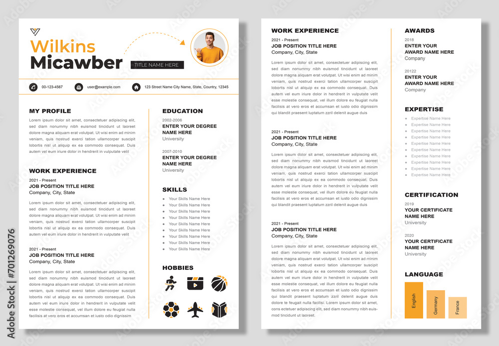 Modern Resume Template Design Layout Stock Template | Adobe Stock