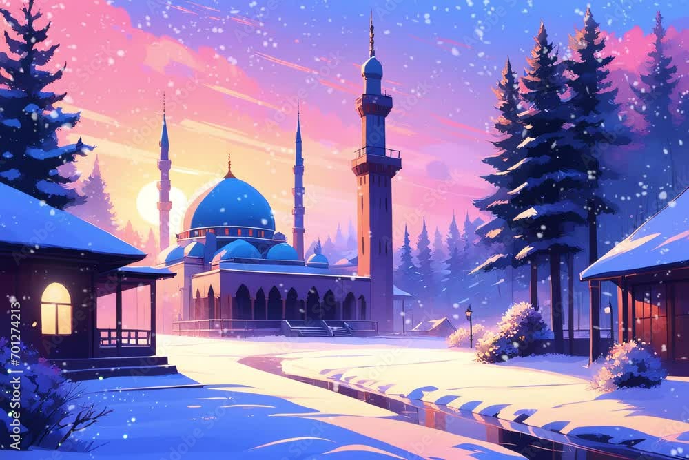 Mosque illustration in anime style. Looping video 4K. Lo-fi looping ...