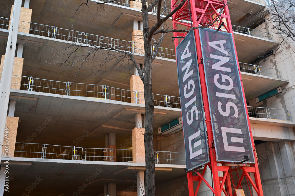 Vienna, Austria - 12 29 2023 - Construction site of the Mahü 10-18 project of the insolvent ...