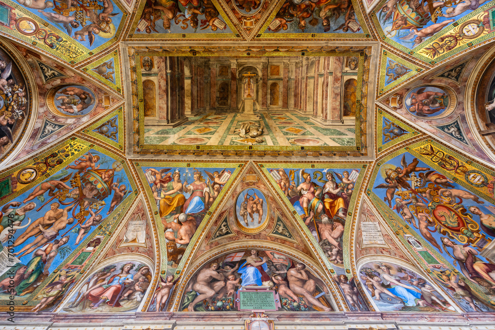 Vatican City - February 24, 2023: Ceiling painting in the Constantine ...