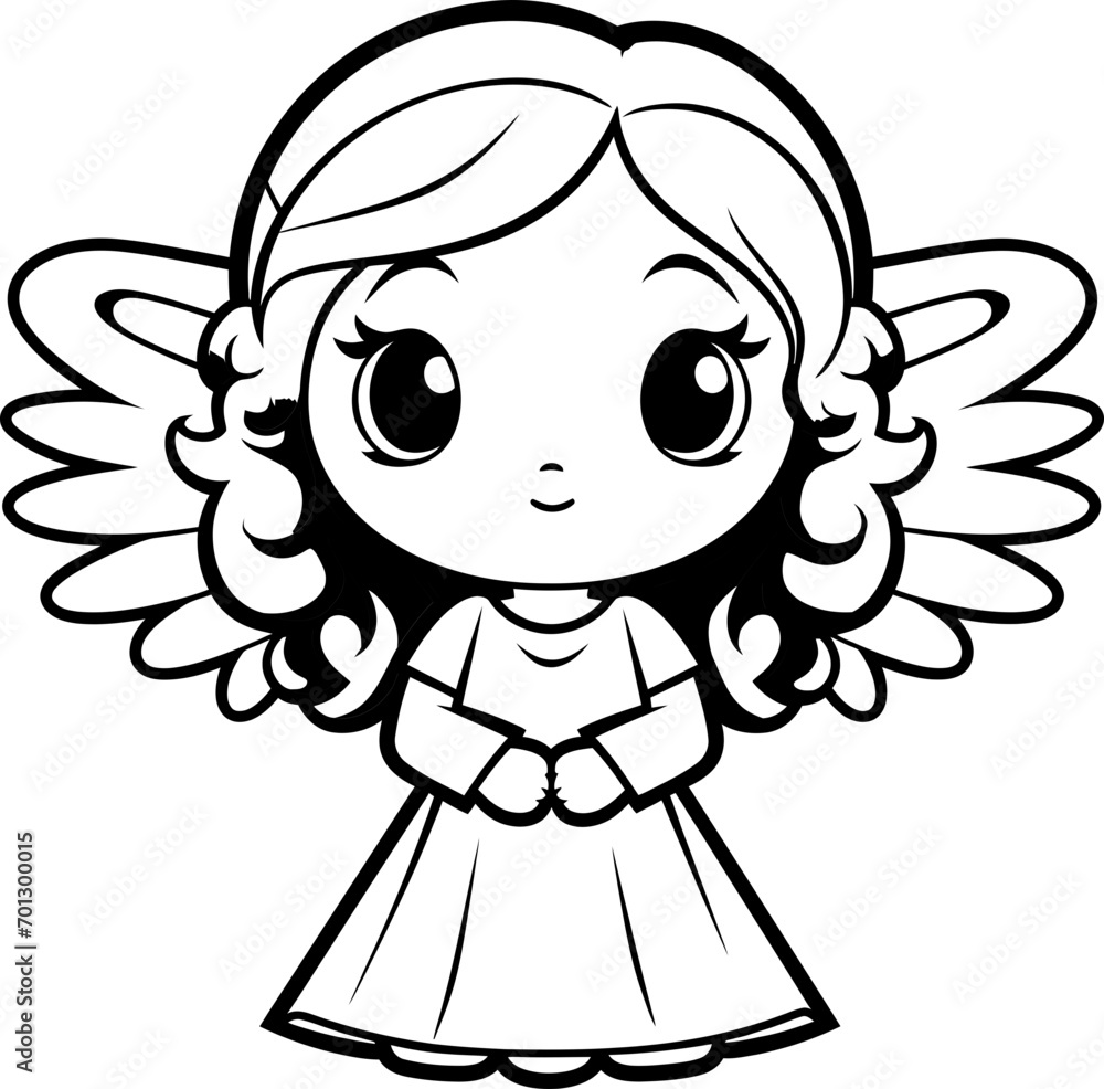Cute angel emoji vector, black and white coloring page Stock Vector ...
