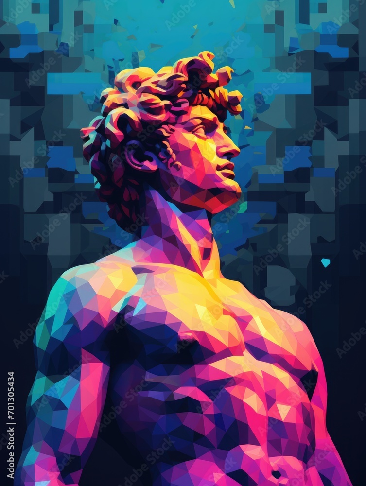 Pixel art 8-bit art style 3D of portrait ancient Greek statue in modern ...