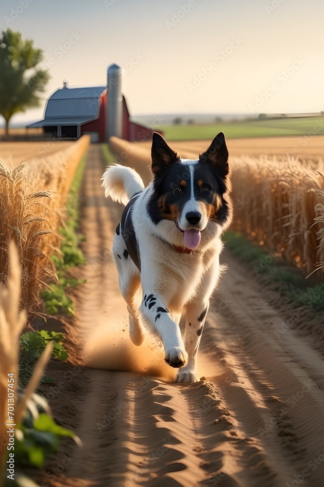 Paw prints of a farm dog on a dusty path, showcasing the companion ...