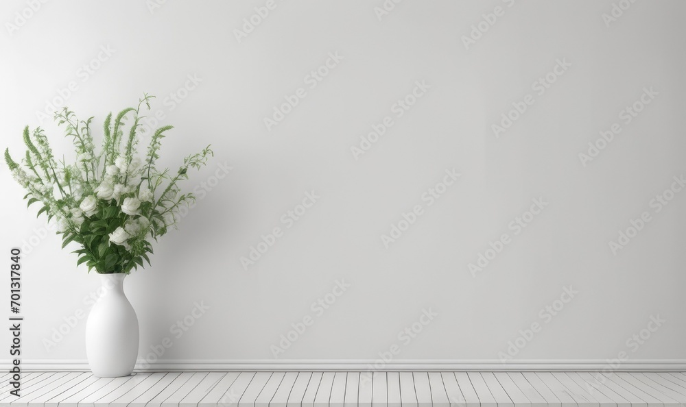 white background with home decor interior white room with flower ...