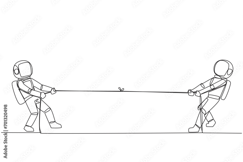 Continuous one line drawing two astronaut pulling each other's rope ...