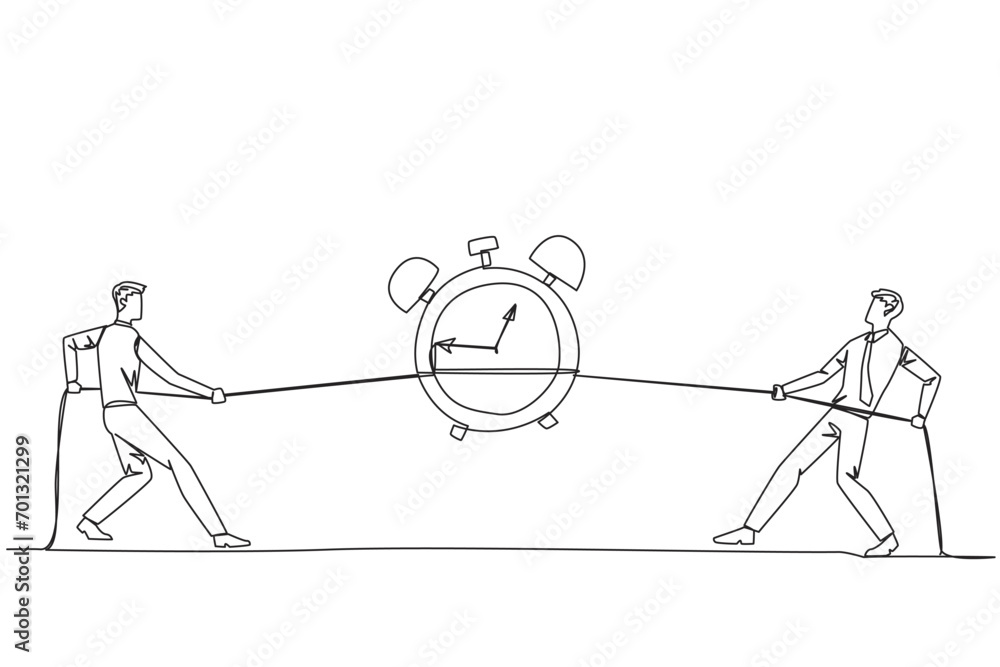 Continuous one line drawing two businessmen fighting over an alarm ... Continuous one line drawing two businessmen fighting over an alarm ...
