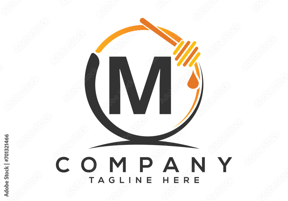 Honeycomb bees Logo With M Letter Concept. Honey logo font emblem ...
