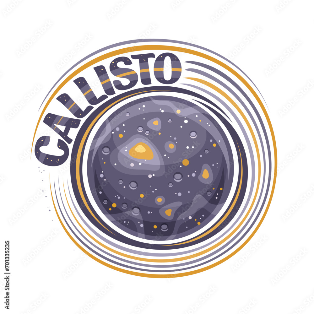 Vector logo for Callisto, decorative cosmic print with rotating moon ...