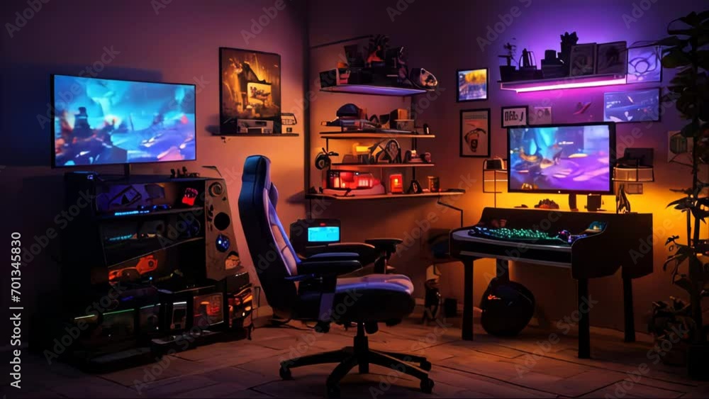 Vidéo Stock Gaming Haven: A Glowing Odyssey Through RGB Realms, A ...