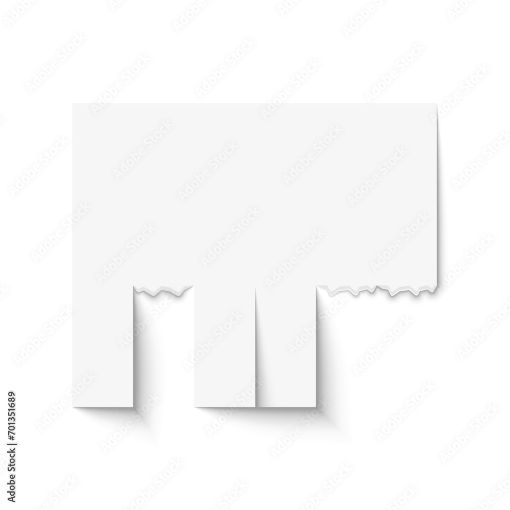The glued realistic white paper ad banner with tear-off detach stripes ...