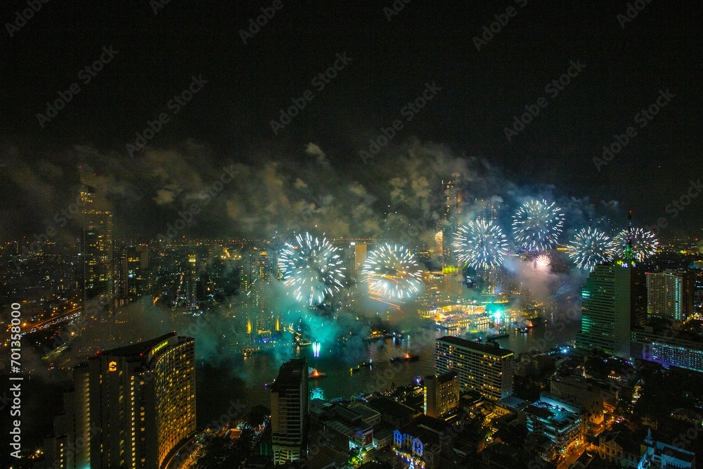 Countdown fireworks for the 2024 New Year festival In the middle of the ...