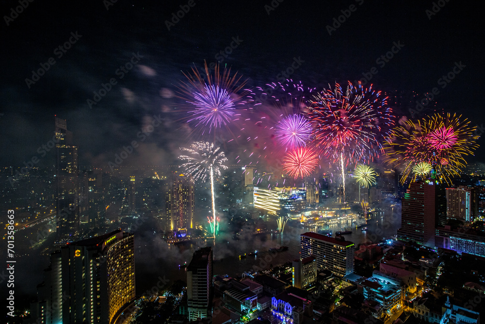 Countdown fireworks for the 2024 New Year festival In the middle of the ...