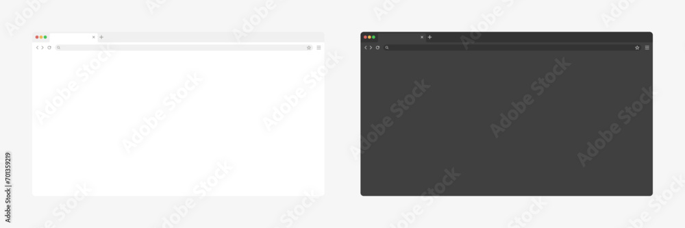 Web browser window screen mockup. Blank dark and light mood browser template black and white ...