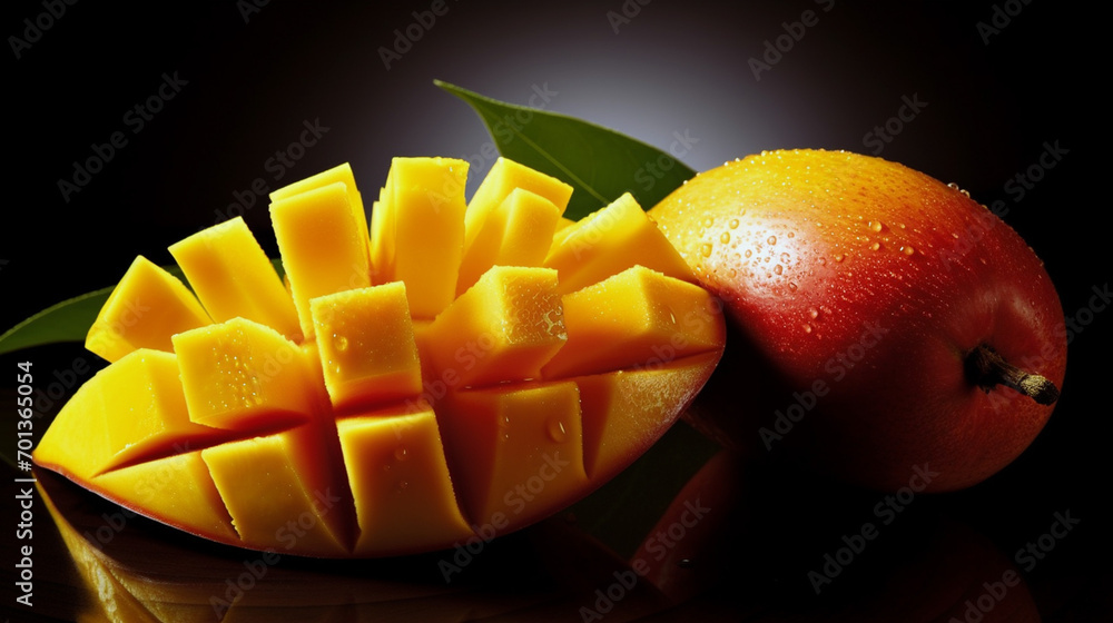 Illustration of fresh yellow mango on an unusual background, natural ...