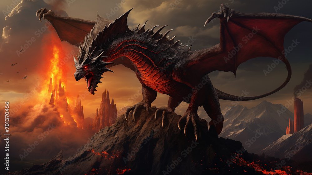 Angry dragon staring his target with sharpeye and creepy expression ...