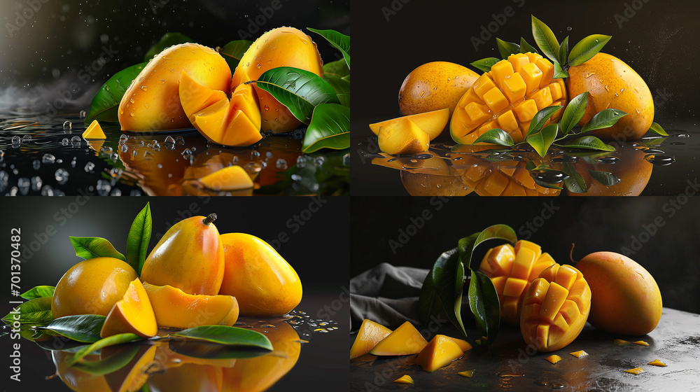 Illustration of fresh yellow mango on an unusual background, natural ...