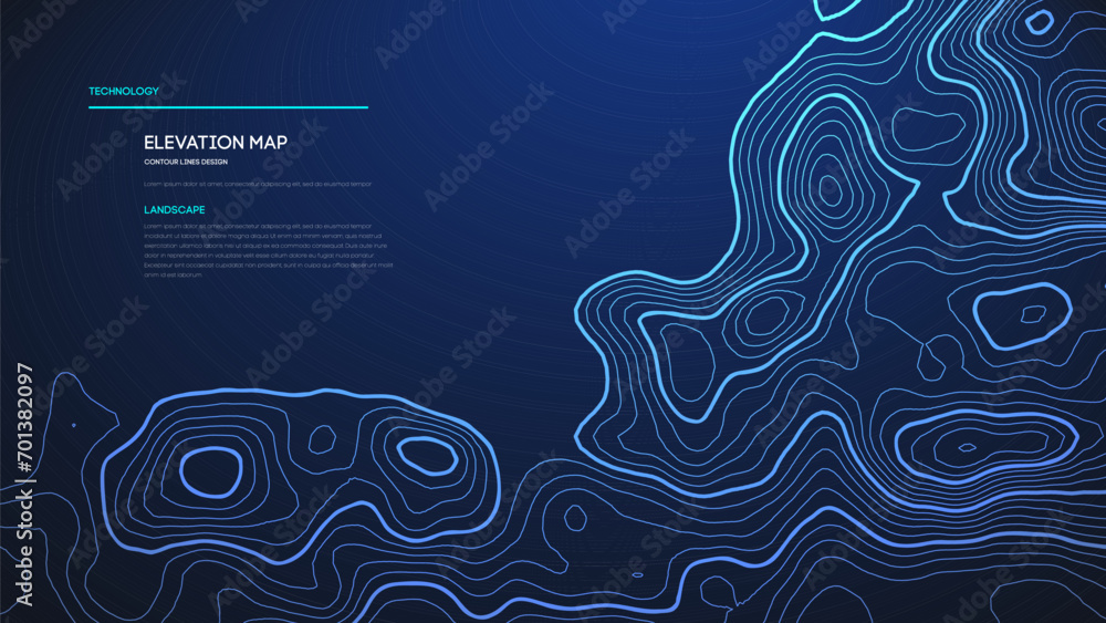 Topographic map blue technology background. Big data elevation map with ...