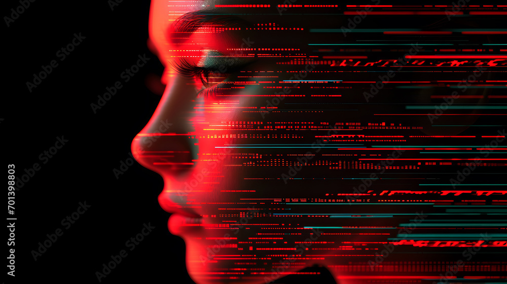 Human face with digital lines. Artificial intelligence, thinking power ...