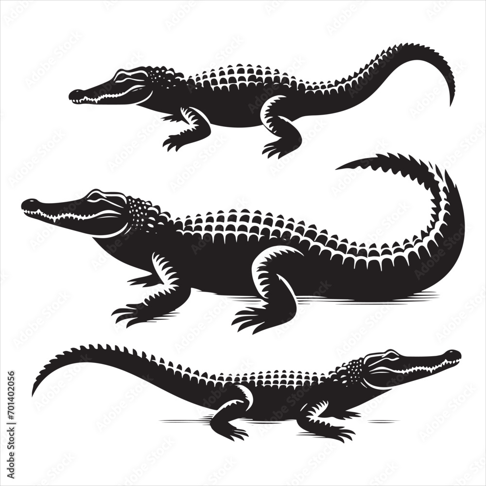 Black Vector Crocodile Silhouette: Fearsome Reptilian Profile in Sharp ...