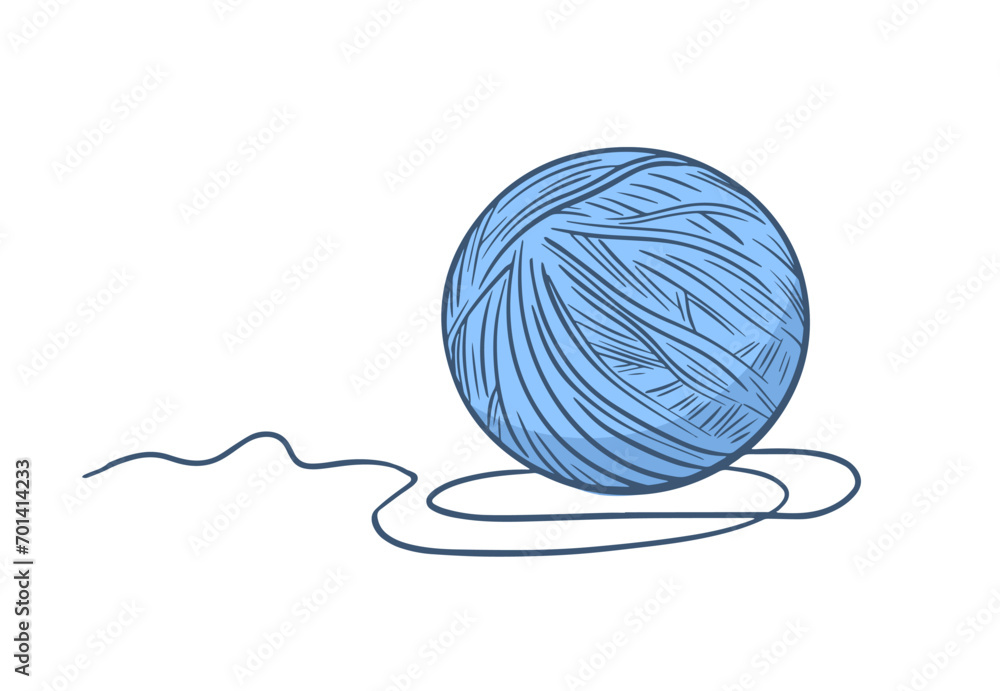 Blue ball of yarn. Woolen knitting thread ball. Cartoon vector ...