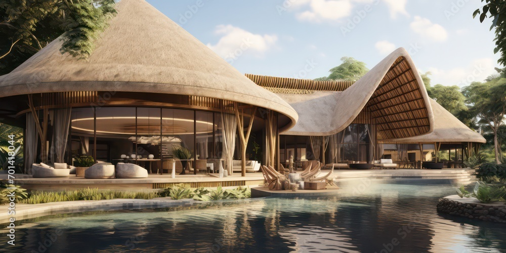 This resort and a central social area, complete with a pool, terraces ...