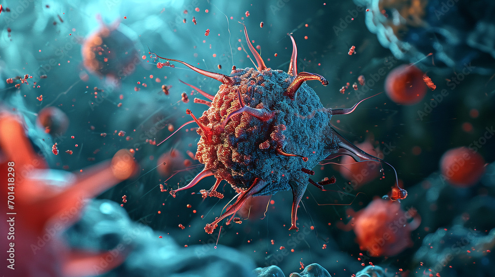 Immune cell, nucleus animation style, biology. Natural colors and ...