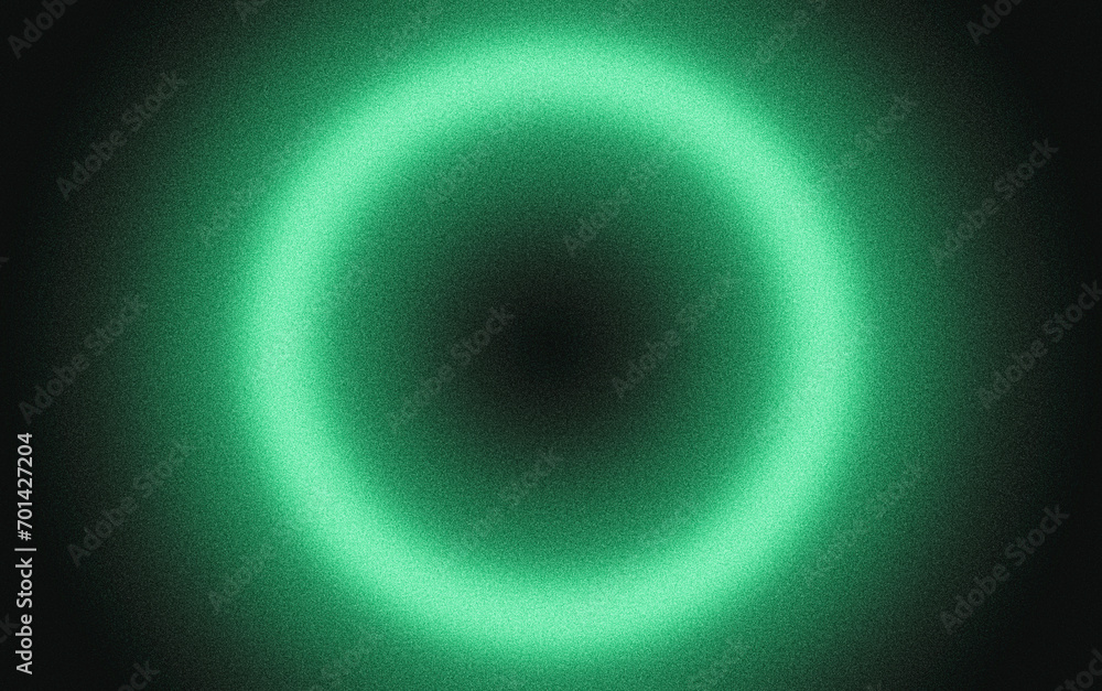 Glowing green light ring black background grainy gradient noise texture ...