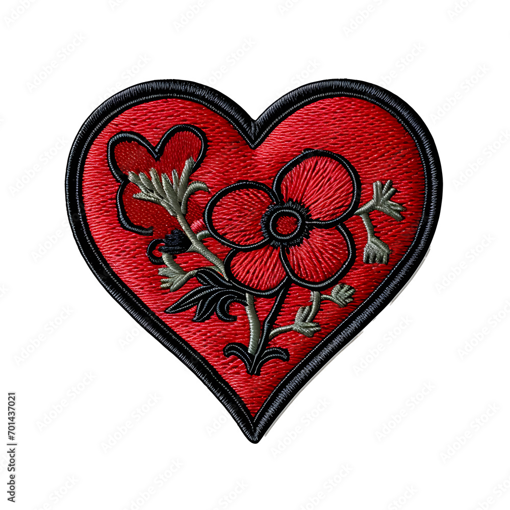 heart embroidered patch badge on isolated transparent background png ...