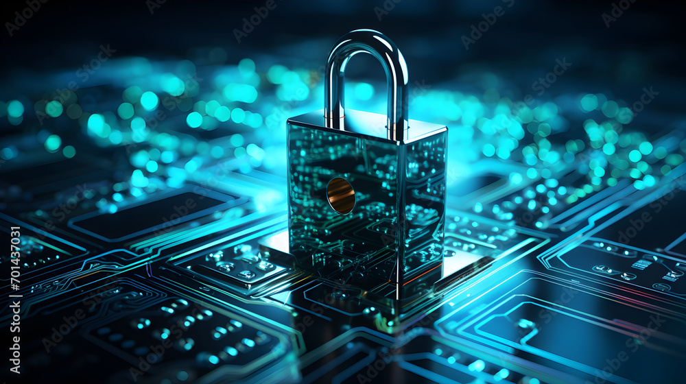 Cybersecurity symbolism, Futuristic padlock concept, Sci-fi user ...