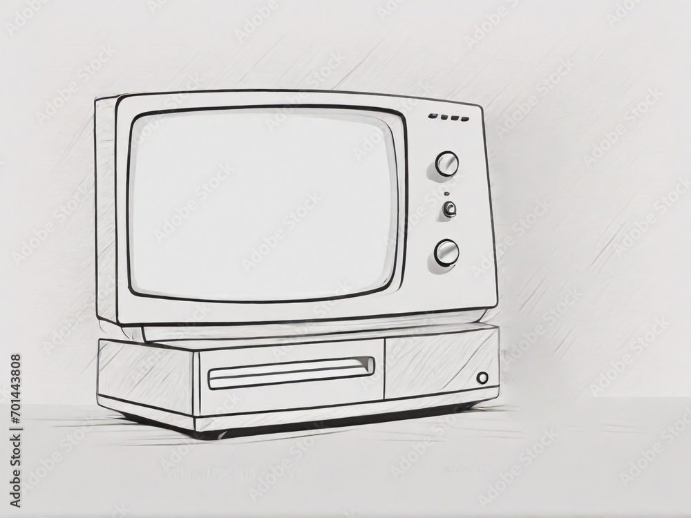 old tv set, Doodle sketch of TV set, simple draw. lines cartoon hand ...