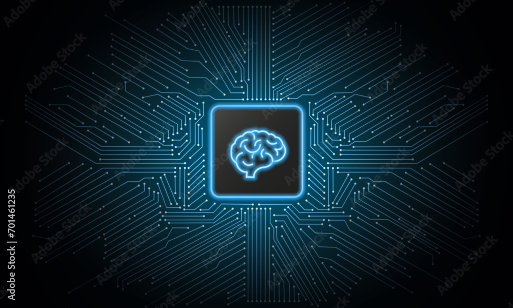 Artificial Intelligence hardware concept with digital circuit board background. Abstract CPU ...