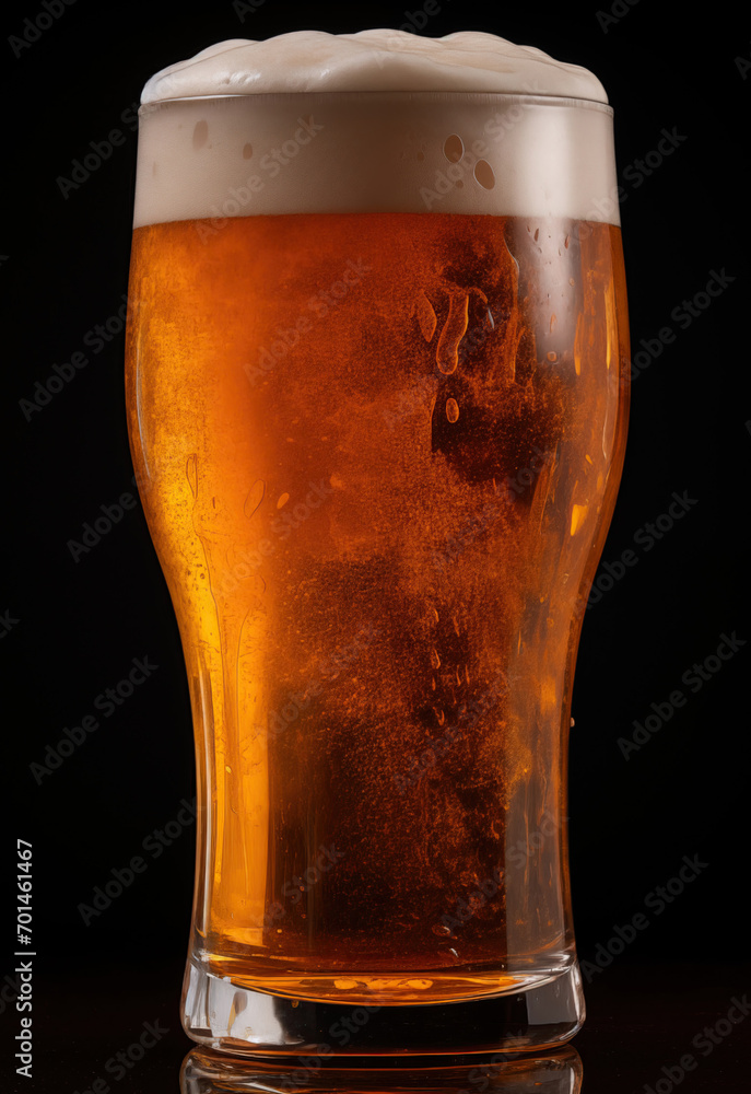 A close-up image capturing the effervescence and rich golden color of a ...