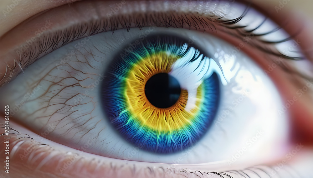 Human multicolored iris of the eye animation concept. Rainbow lines ...
